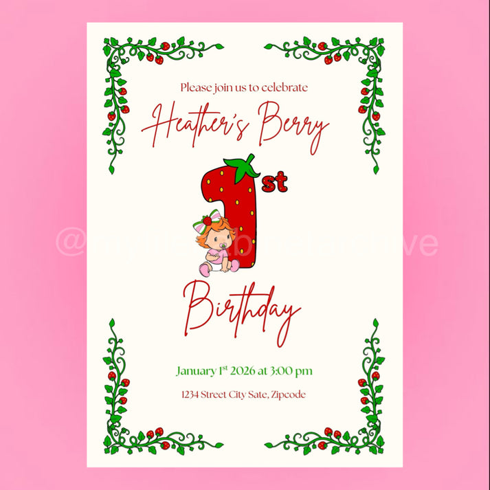 Berry 1st Birthday Invitation Canva Template – My File Cabinet Archive